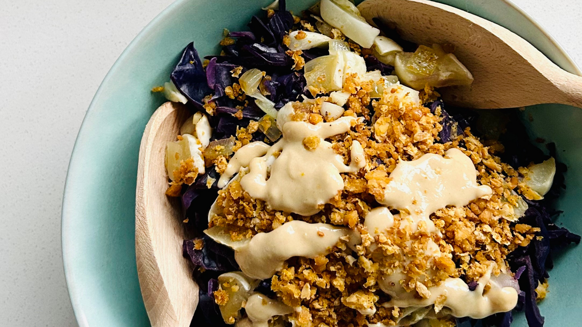 Warm Cabbage & Squash Salad with Creamy Tahini Dressing with 4MB